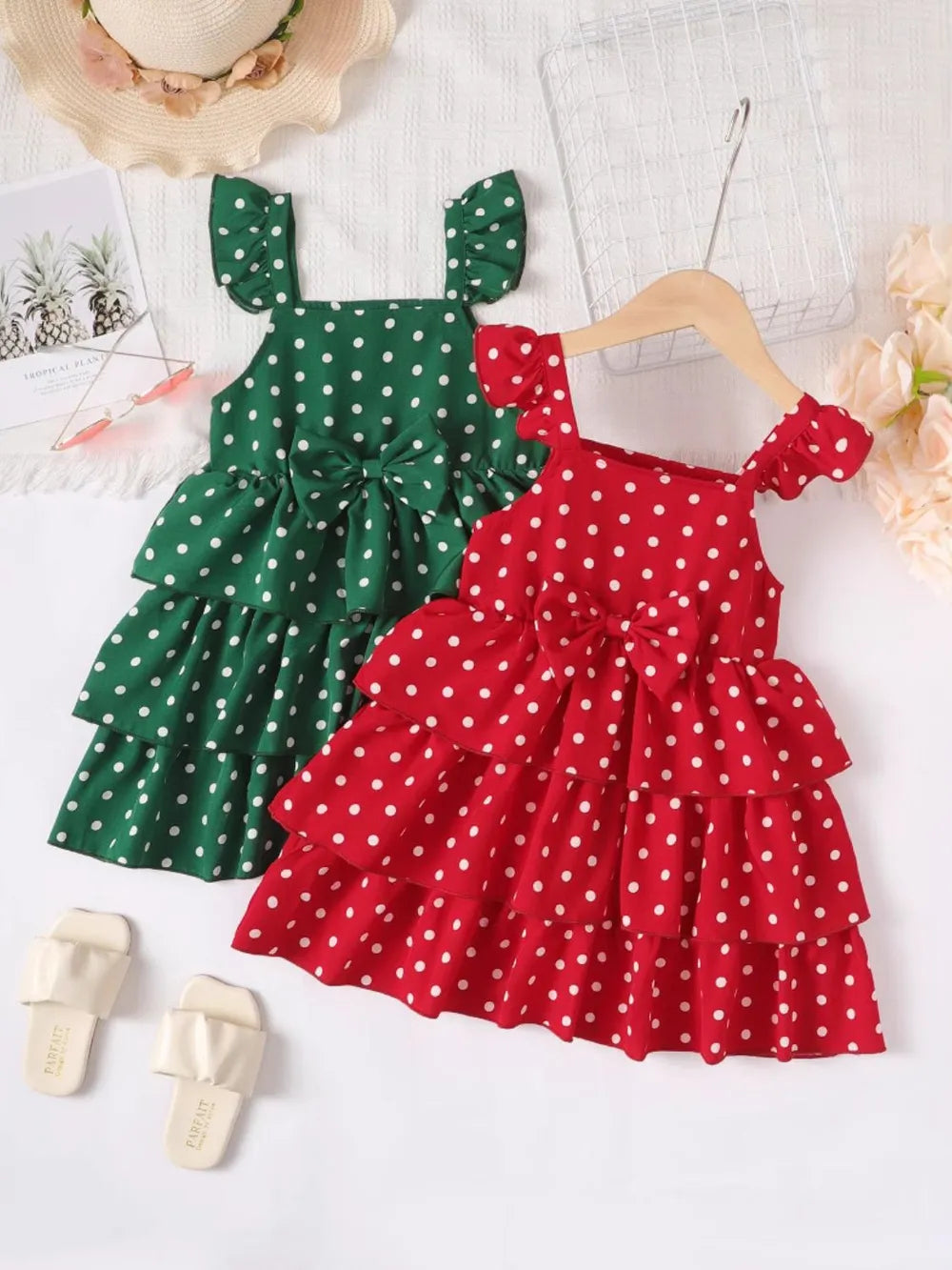 Bow Polka Dot Square Neck Layered Dress – GrandBundle of Joy